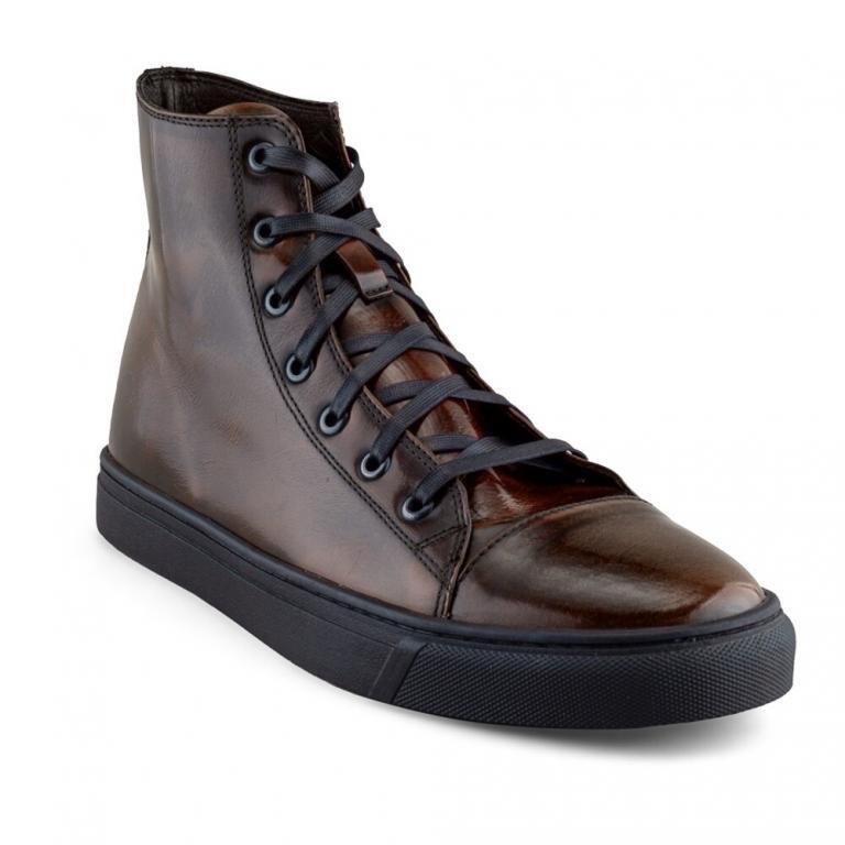 Tenis Alto Café De Piel Para Hombre - Dasalo Calzado